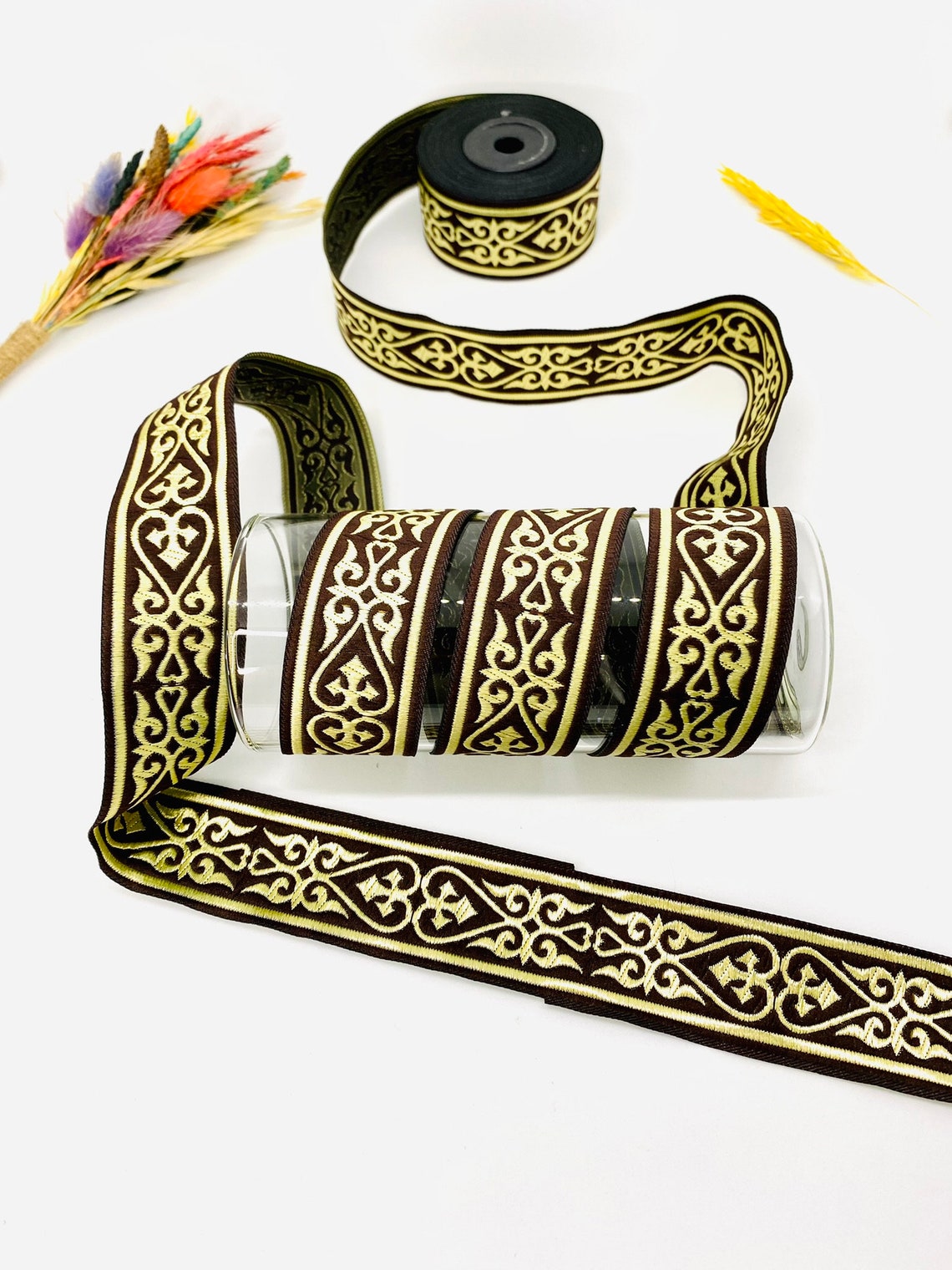 10 Yrd/30mm Brown Medieval Jacquard Trim1,18invintage Trim,jacquard ...