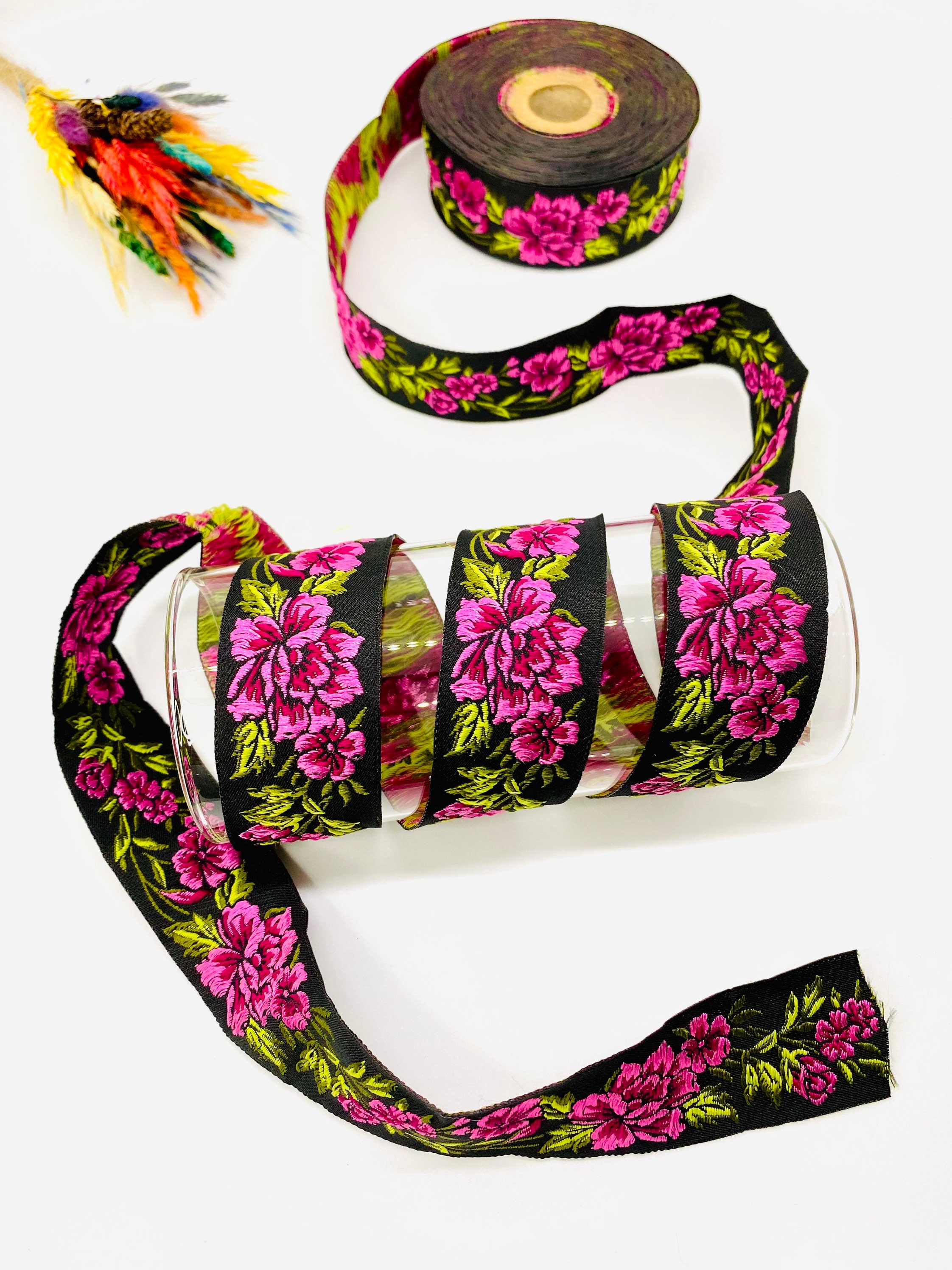 10 Yards/30 Mm RED Floral Jacquard Trim1.18 Inchvintage Ribbon,jacquard ...