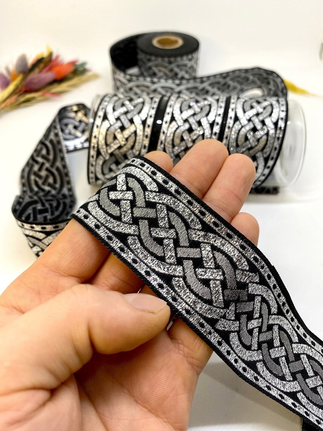 10 Yards/38mm Silver Celtic Jacquard Ribbon(1.49 Inch)jacquard Trim ...