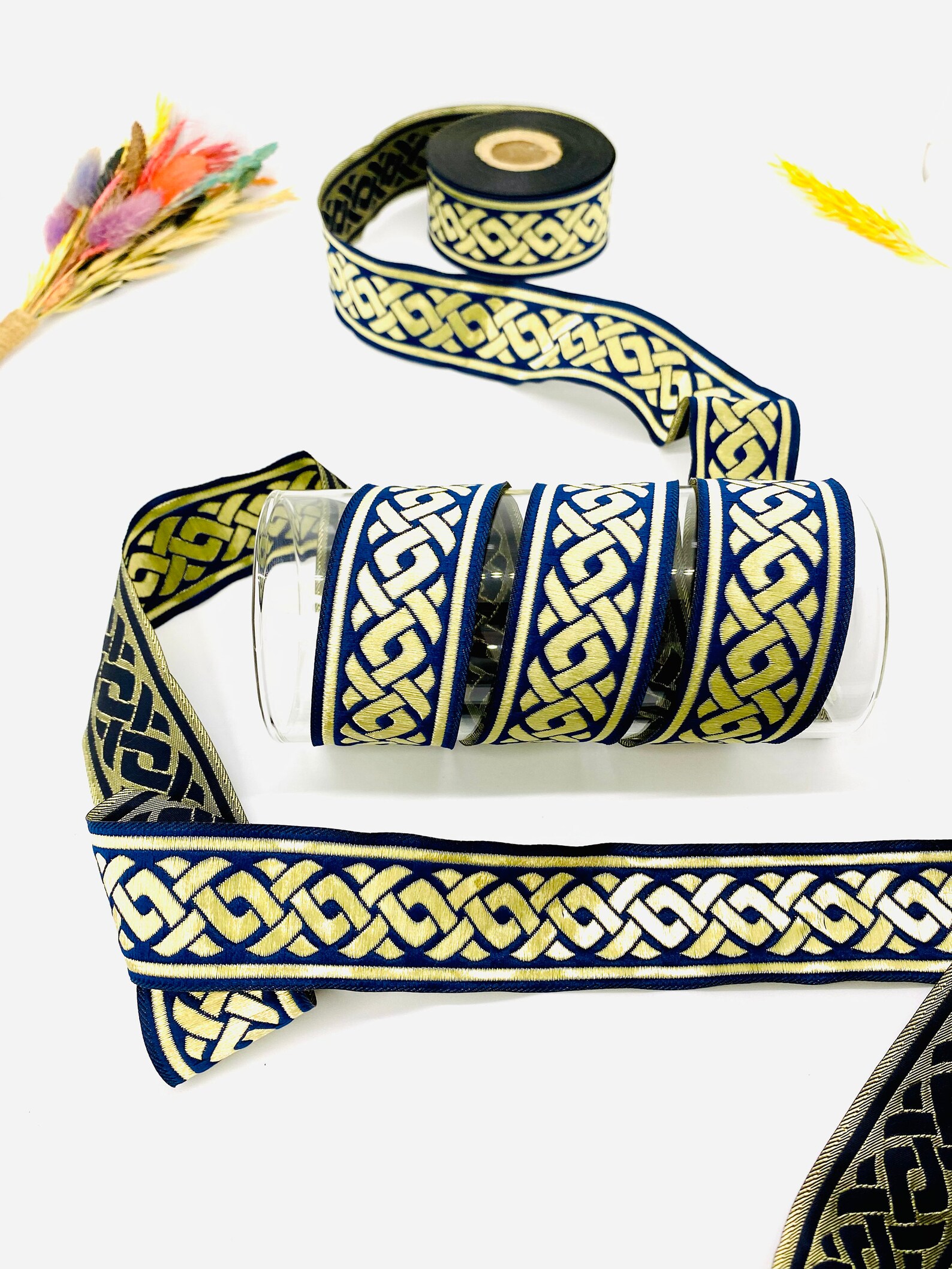 Navy Blue Celtic Knot Jacquard Ribbon: Medieval Costume Trim (10 Yards ...