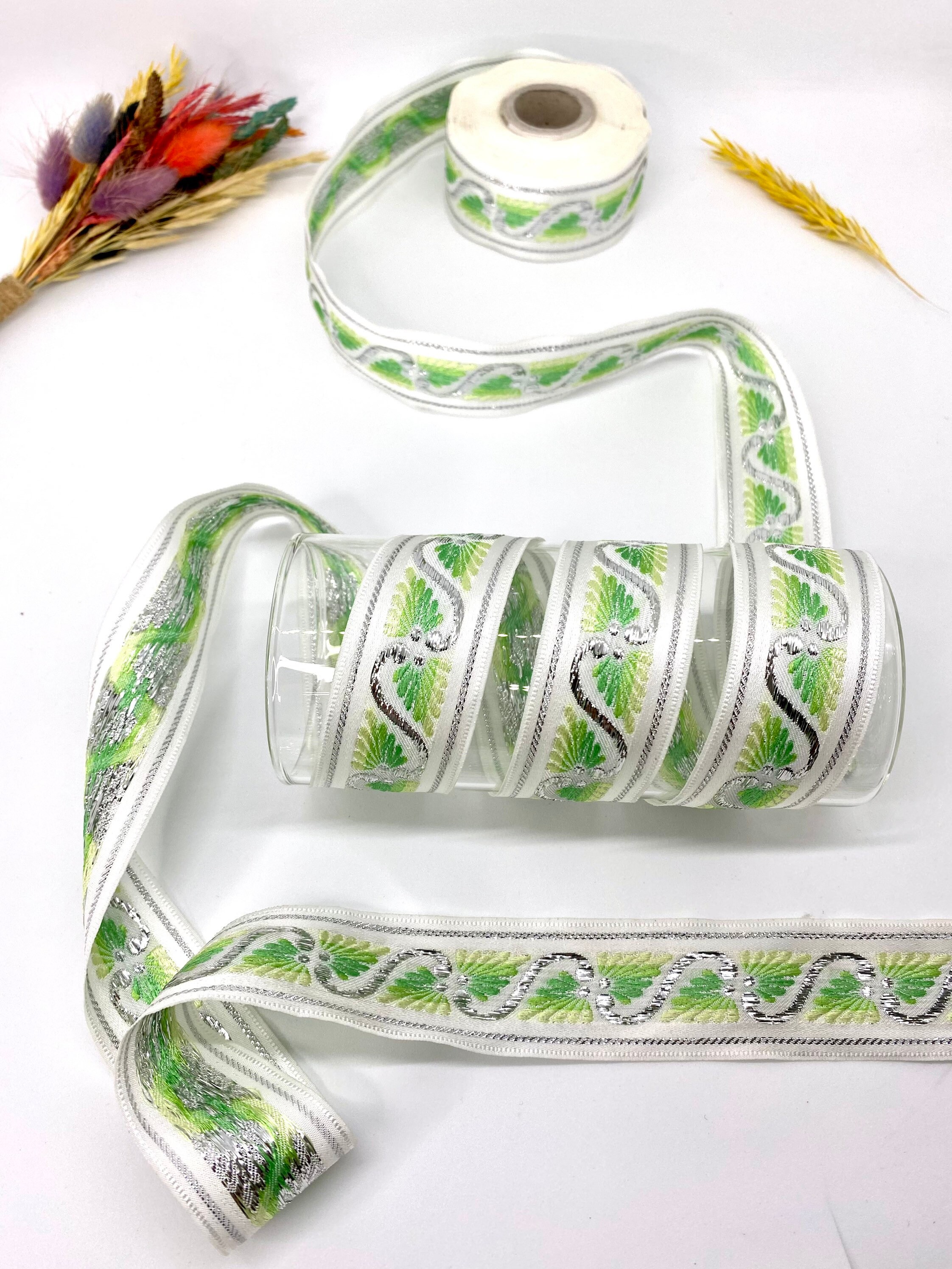 10yrd/30 Mm Green Seashell Jacquard Trim1.18 Inchjacquard Ribbon ...