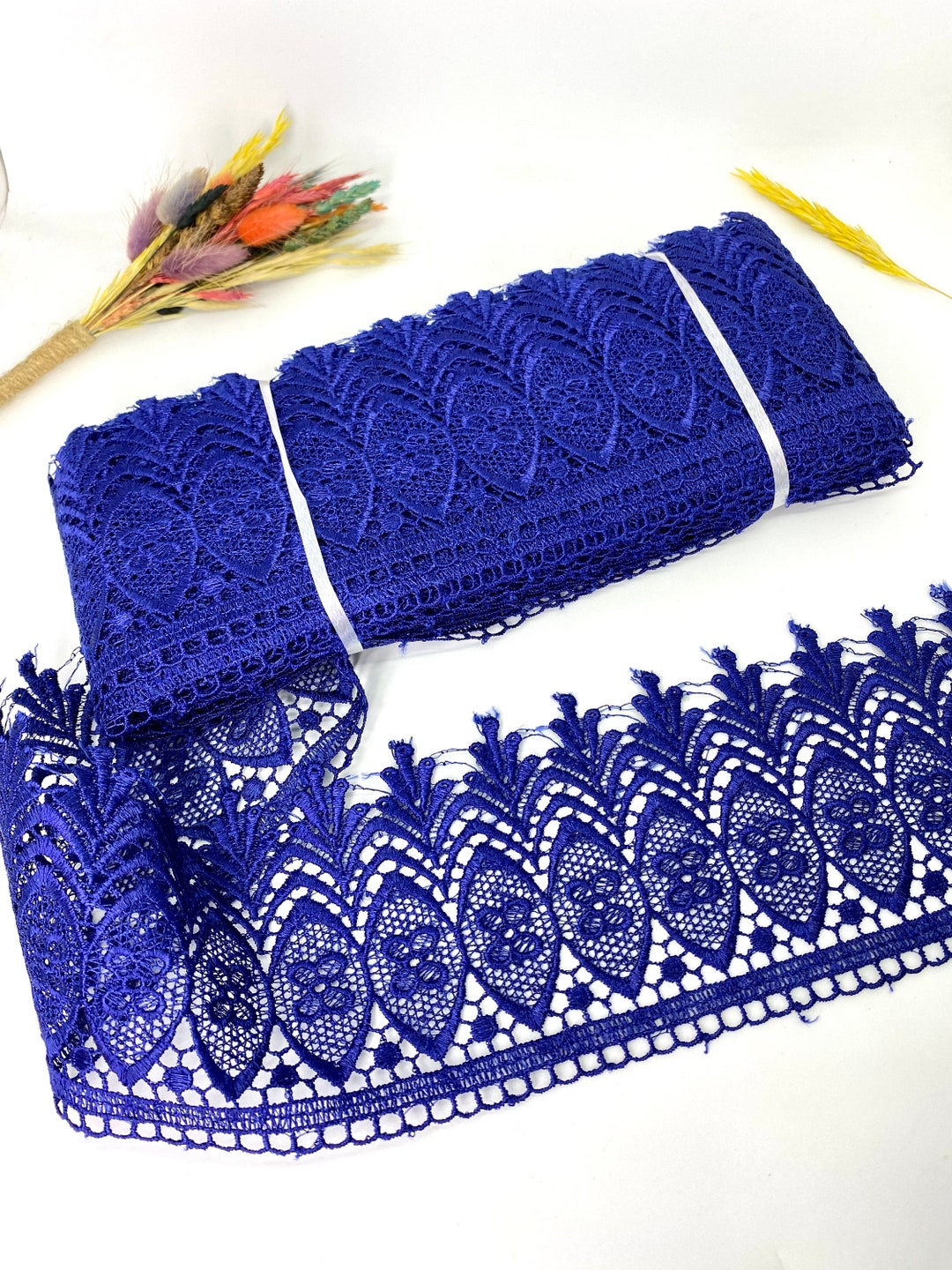 8 Yards/100 Mm Indigo Blue Lace Trim Guipure3.93 Inchvenice Lace Trim ...