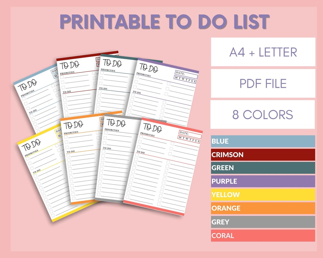 Printable to Do List Daily, Weekly To-do Pdf Planner Checklist A4 and ...