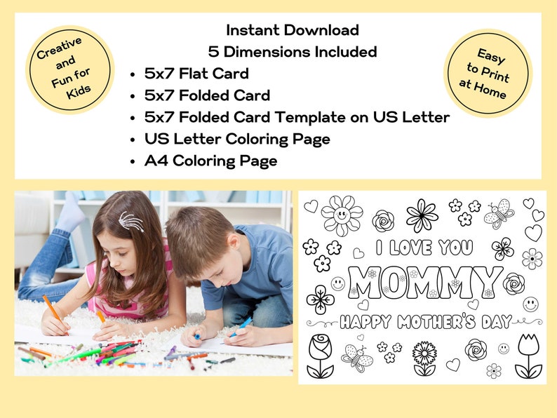 Printable Mothers Day Coloring Card. DIY Mothers Day Gift From Kids ...