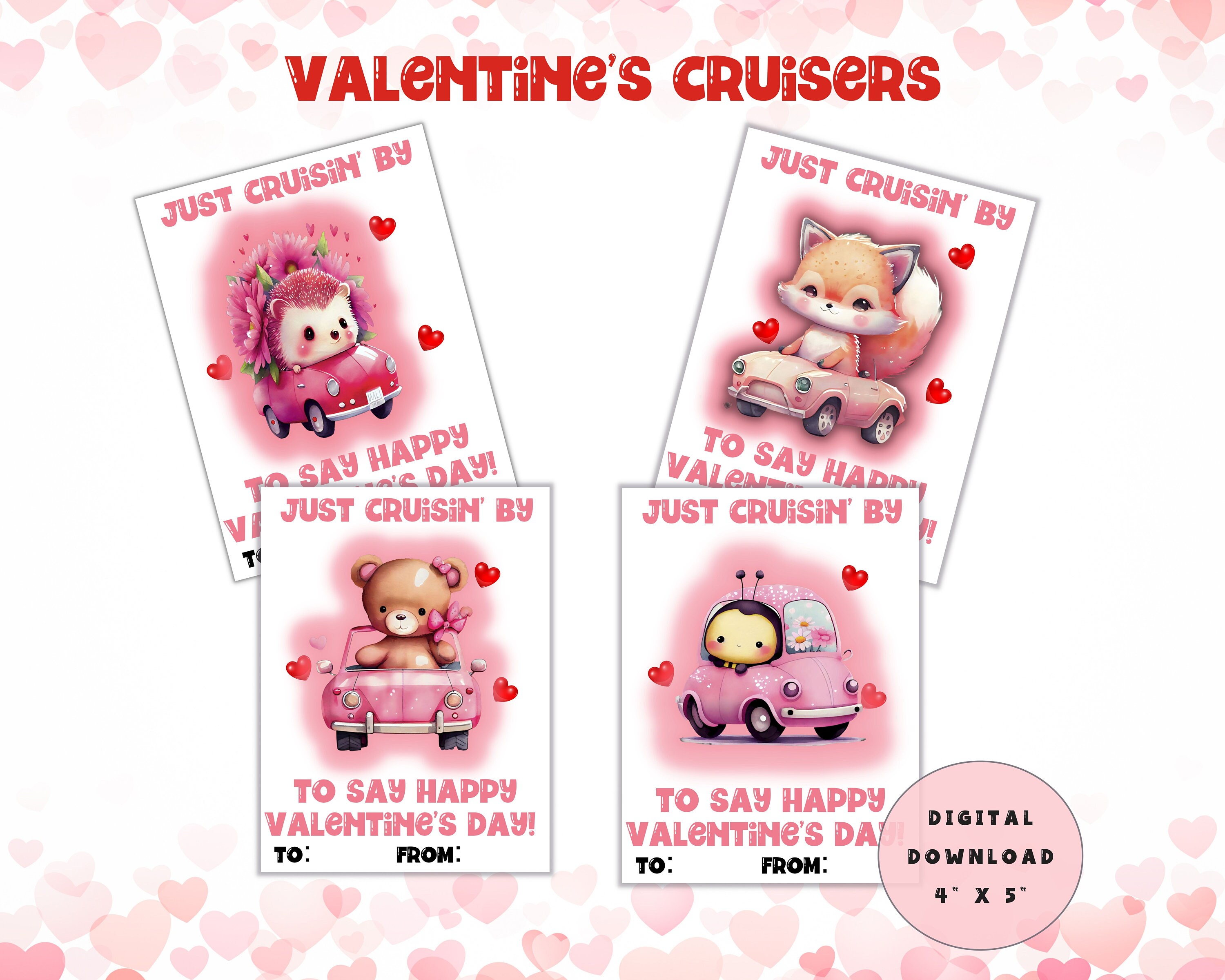 Valetine's Day Printable CUTE Animal Cruisers/ Printable INSTANT ...