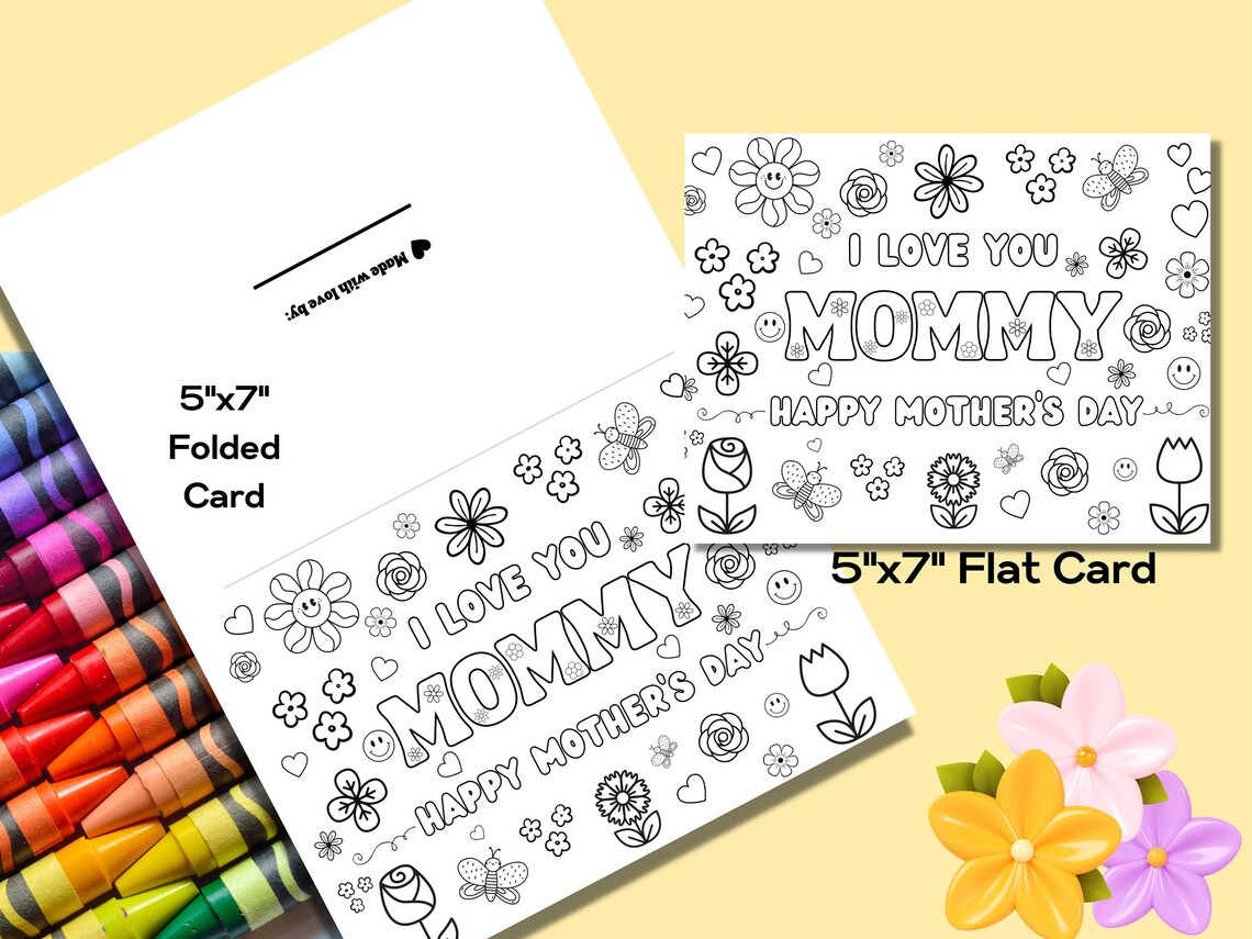 Printable Mothers Day Coloring Card. DIY Mothers Day Gift From Kids ...