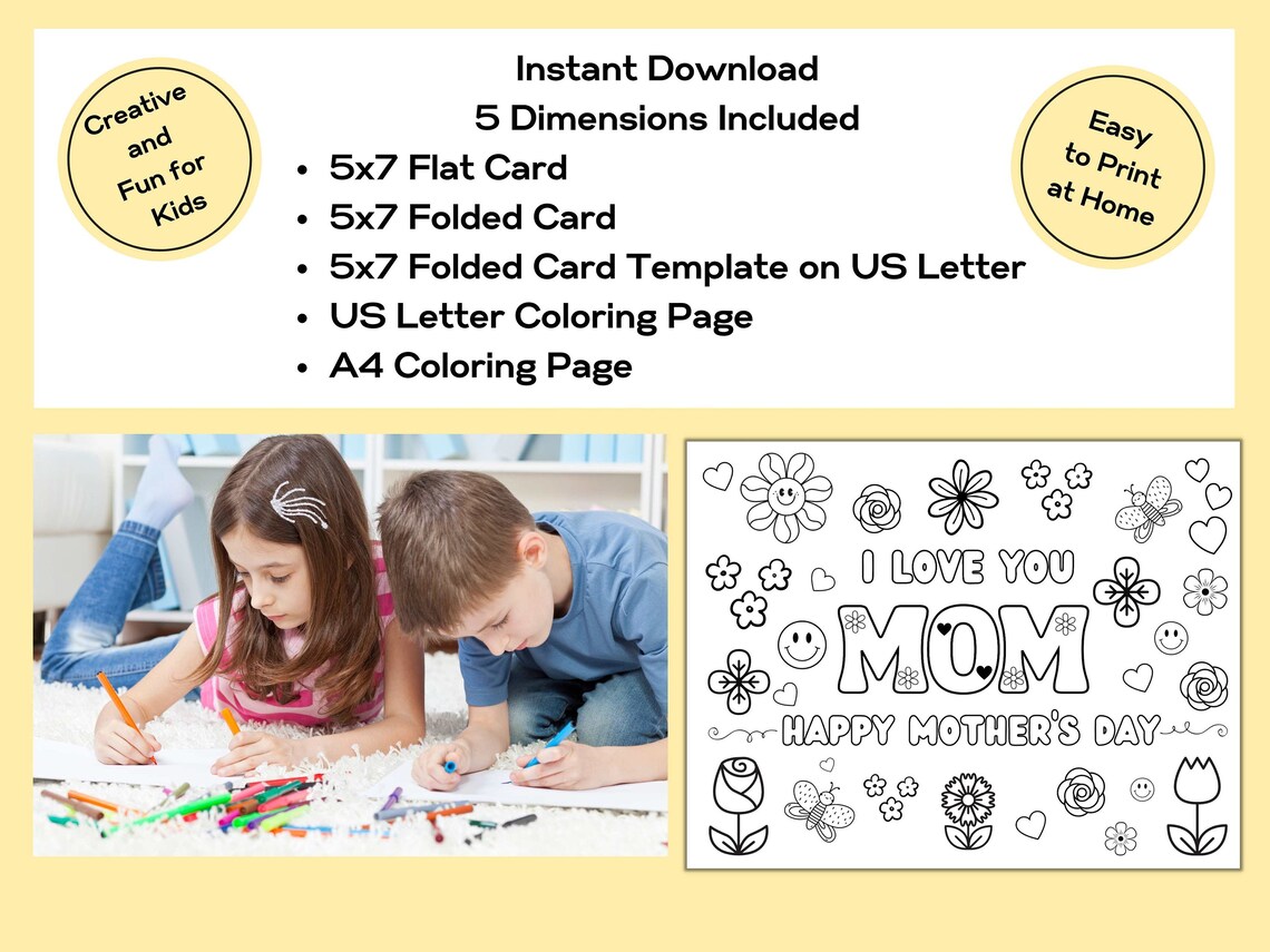 Printable Mothers Day Coloring Card. DIY Mothers Day Gift From Kids ...