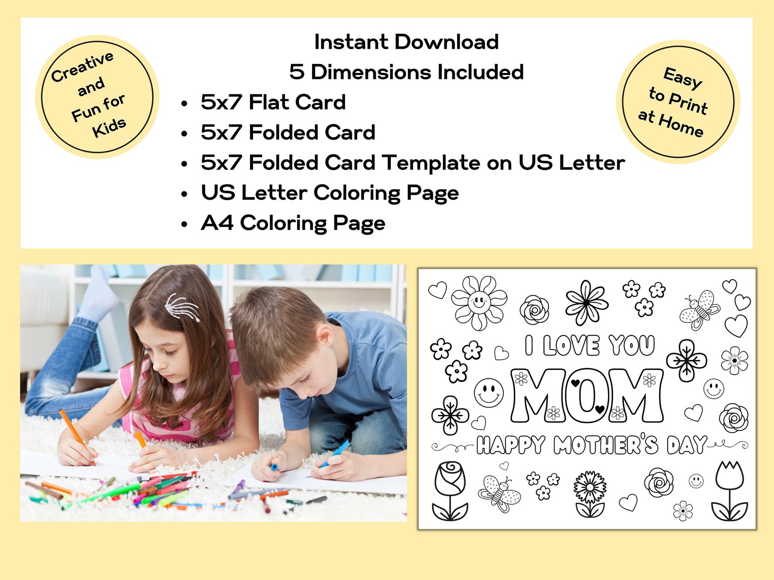 Printable Mothers Day Coloring Card. DIY Mothers Day Gift From Kids ...