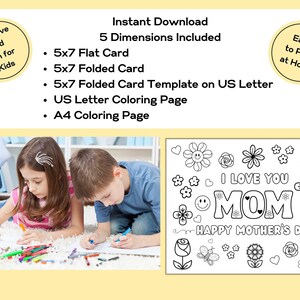 Printable Mothers Day Coloring Card. DIY Mothers Day Gift From Kids ...