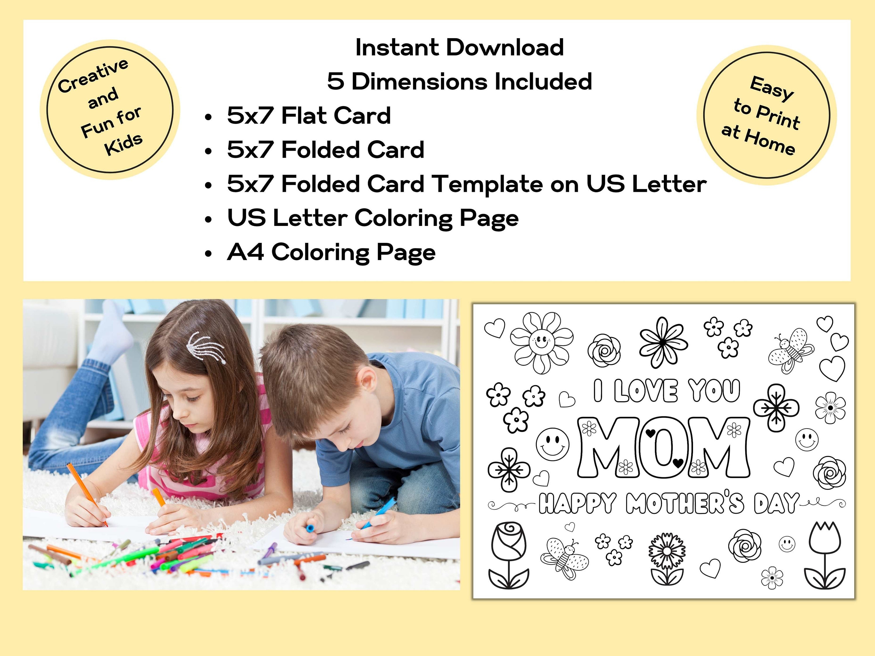 Printable Mothers Day Coloring Card. DIY Mothers Day Gift From Kids ...