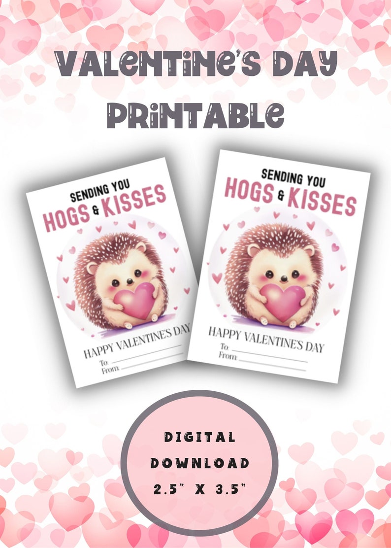 Valentine's Day Printable Hedgehog/ Printable INSTANT DOWNLOAD - Etsy