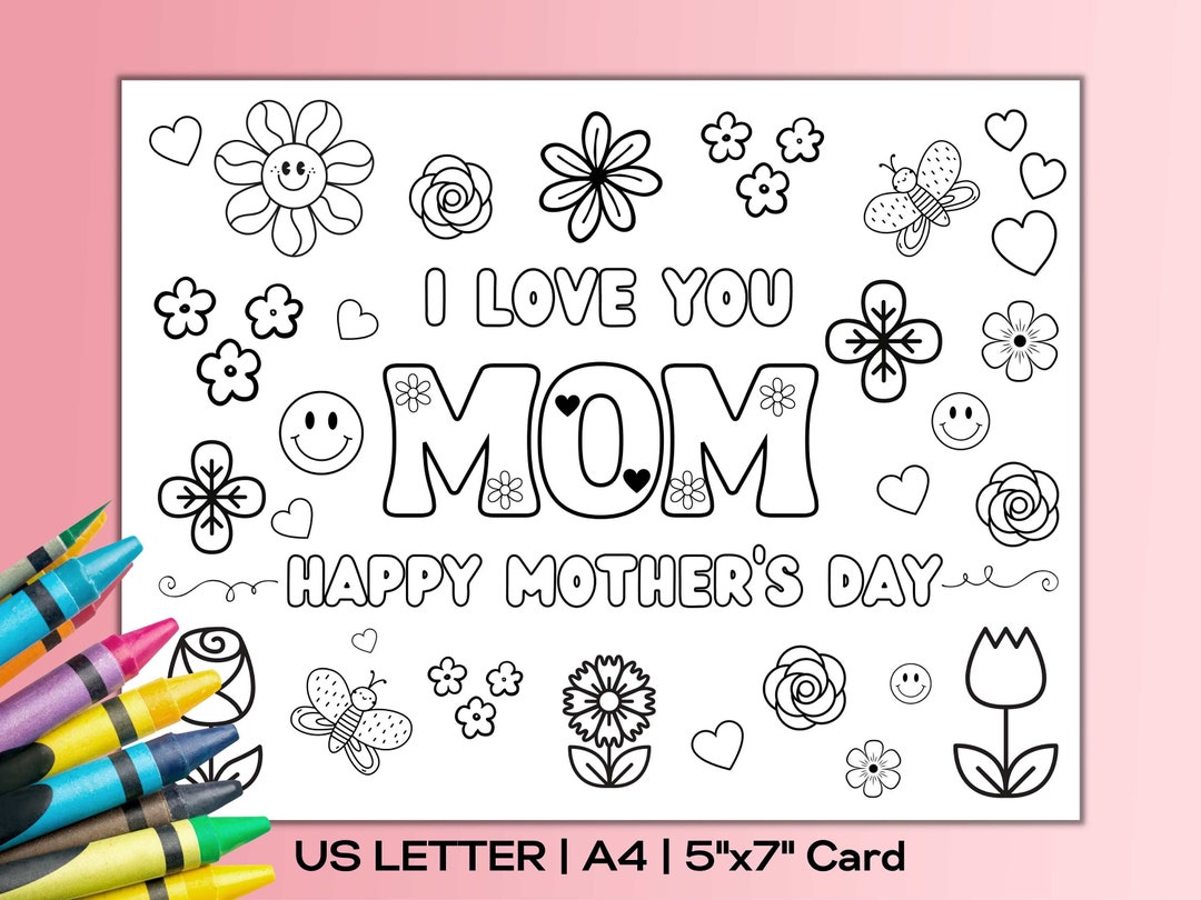Printable Mothers Day Coloring Card. DIY Mothers Day Gift From - Etsy