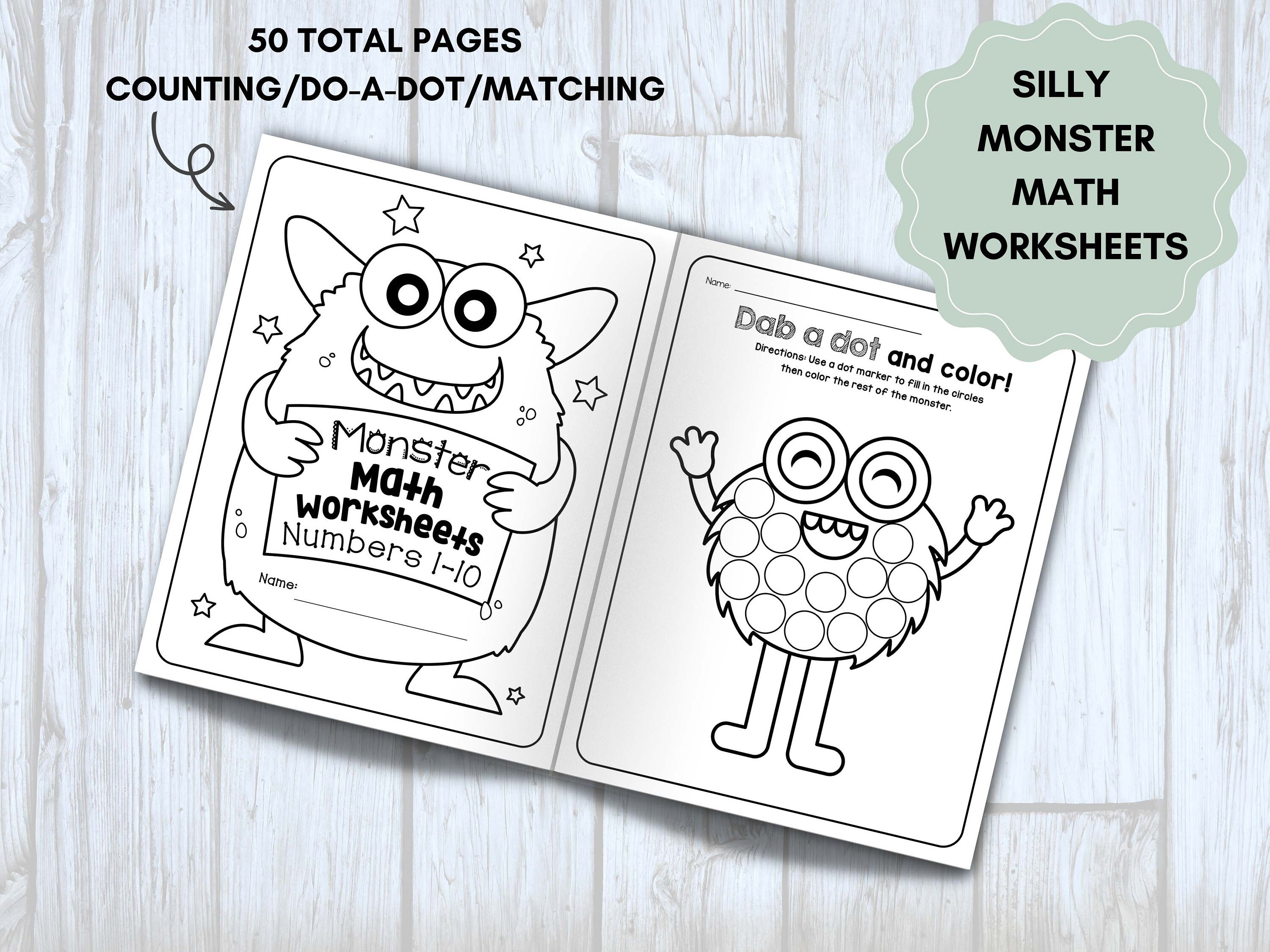 Silly Monster Math Worksheet | Monster Do-a-dot | Math Worksheets - Etsy