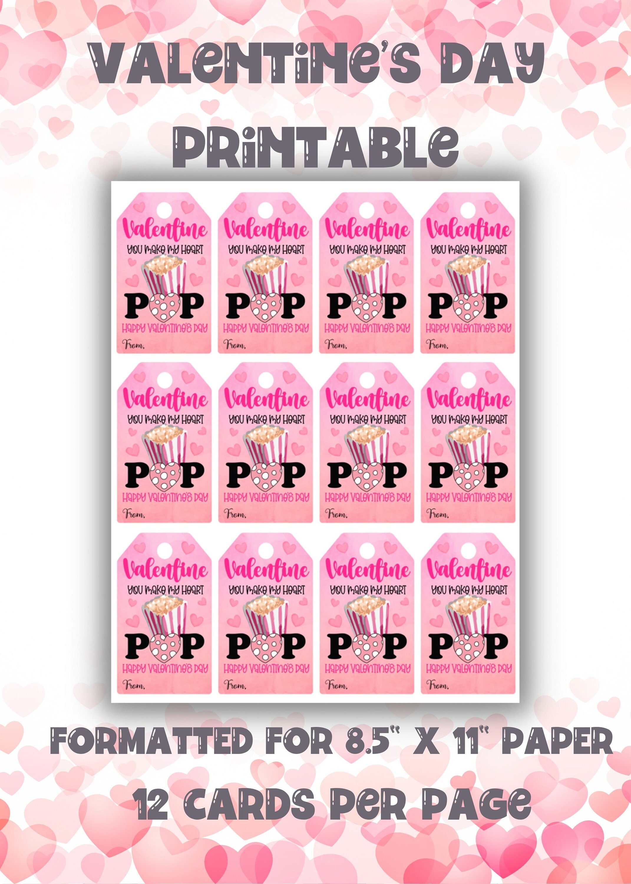 Valentine's Day Printable Popcorn Gift Tag/ Printable INSTANT DOWNLOAD ...