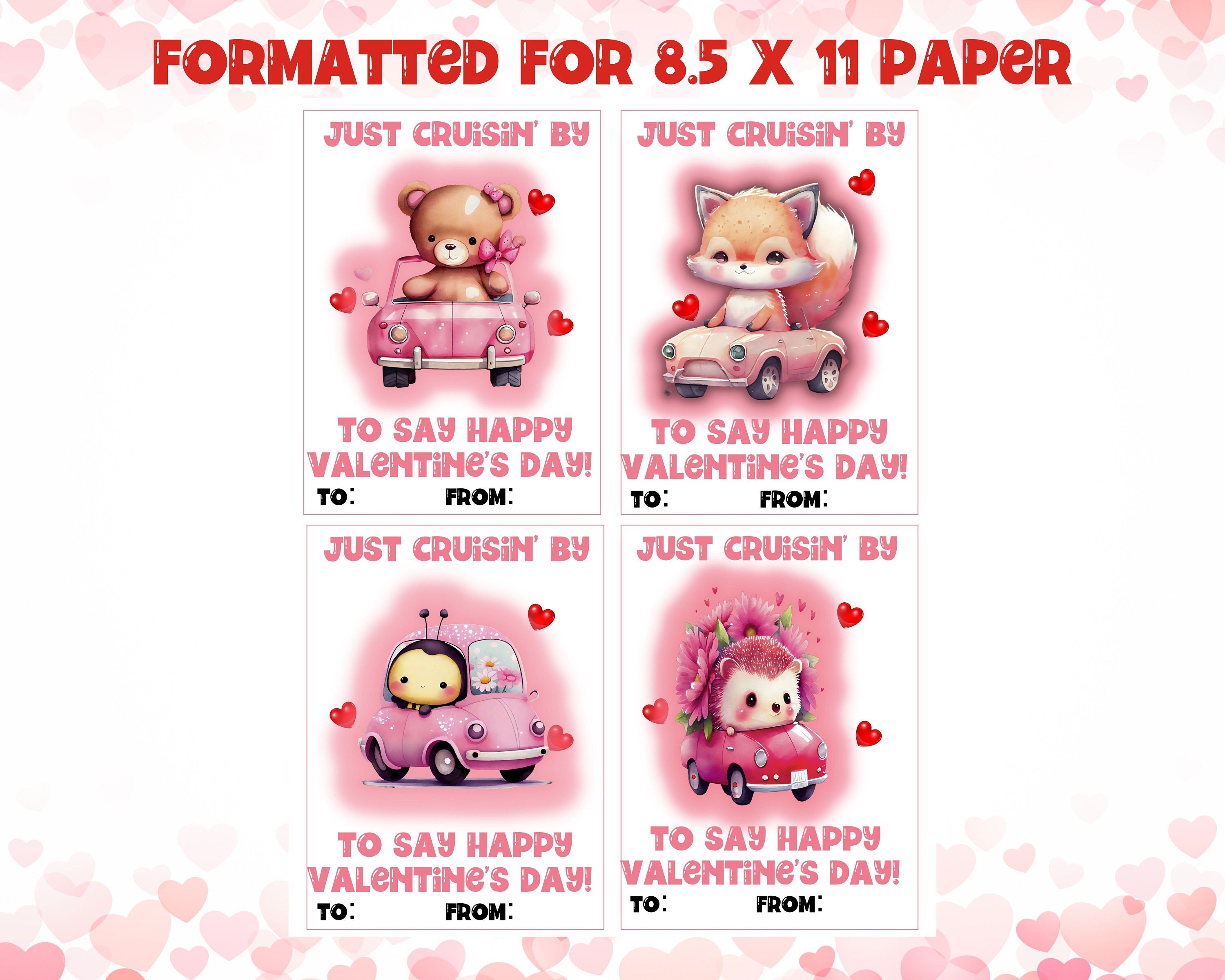 Valetine's Day Printable CUTE Animal Cruisers/ Printable INSTANT ...
