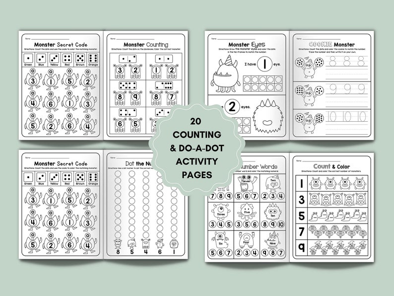 Silly Monster Math Worksheet | Monster Do-a-dot | Math Worksheets - Etsy