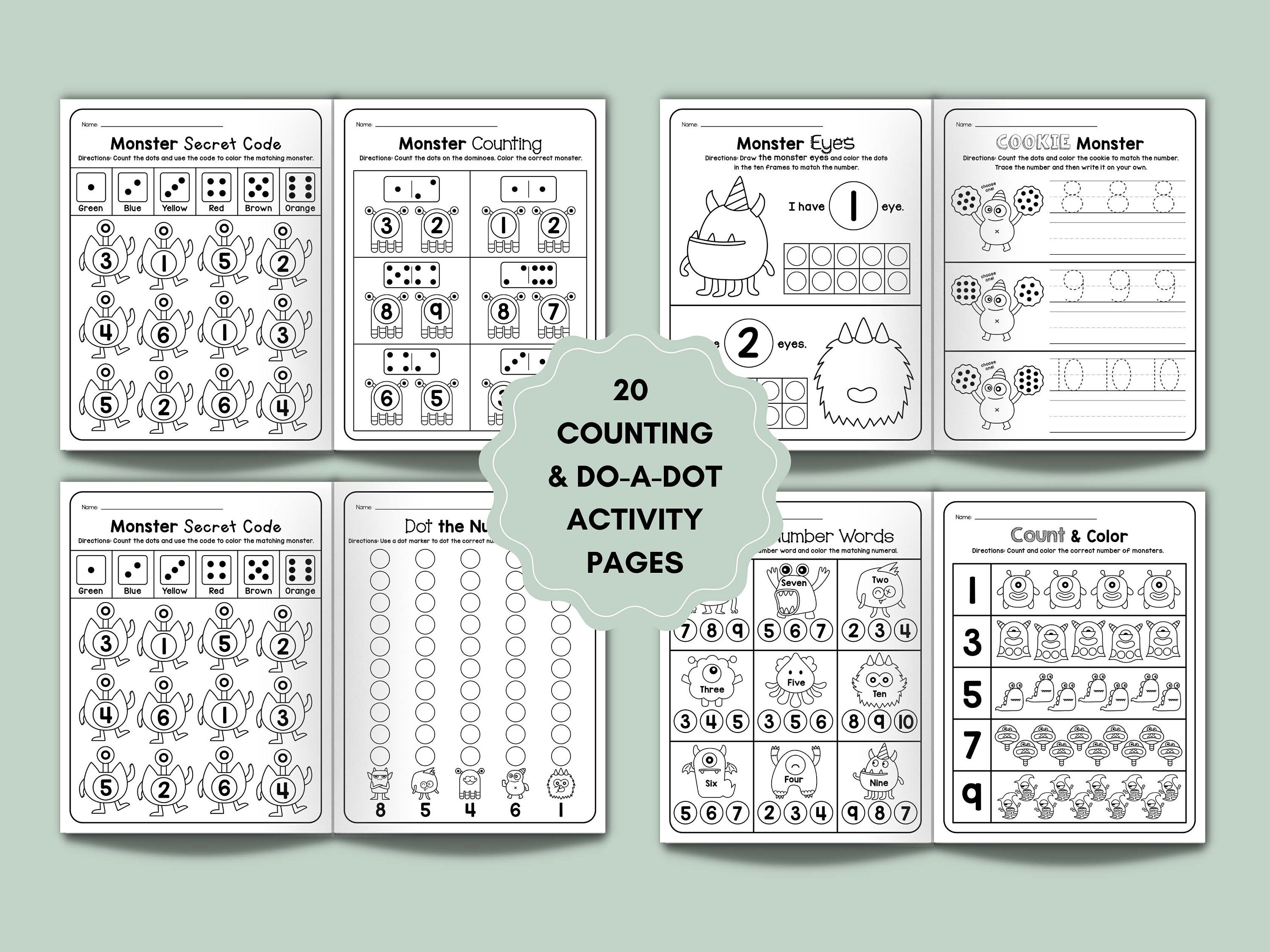 Silly Monster Math Worksheet | Monster Do-a-dot | Math Worksheets - Etsy