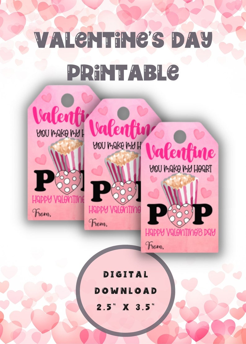 Valentine's Day Printable Popcorn Gift Tag/ Printable INSTANT DOWNLOAD ...