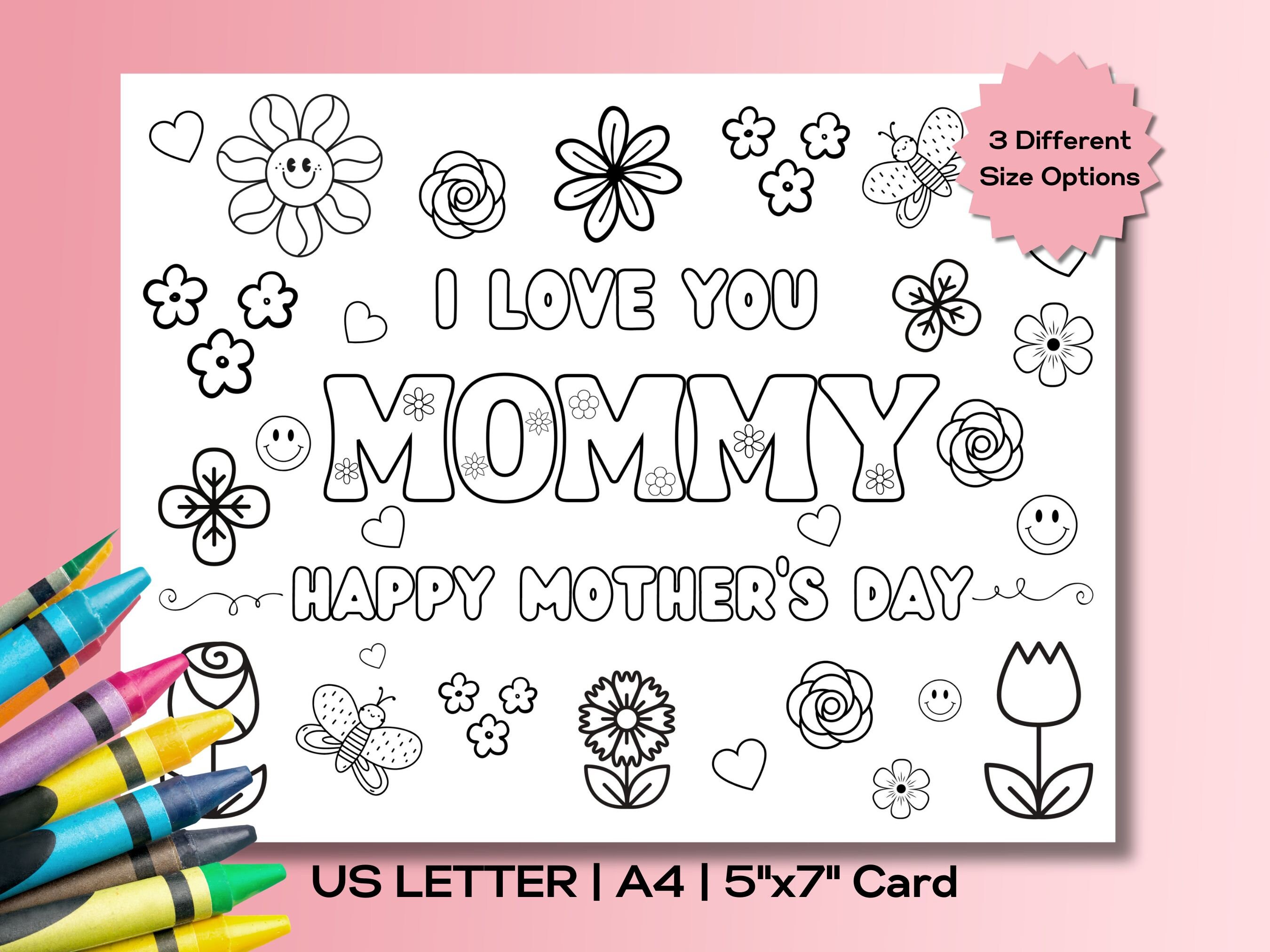 Printable Mothers Day Coloring Card. DIY Mothers Day Gift From Kids ...