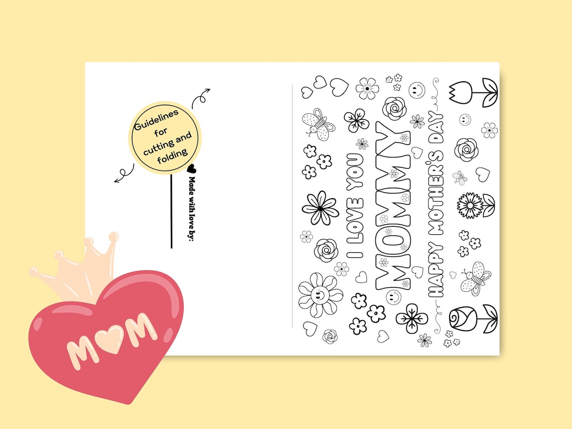 Printable Mothers Day Coloring Card. DIY Mothers Day Gift From Kids ...