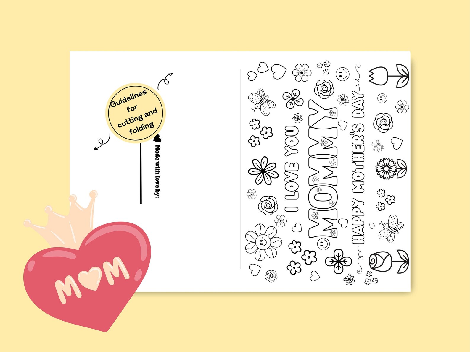 Printable Mothers Day Coloring Card. DIY Mothers Day Gift From Kids ...