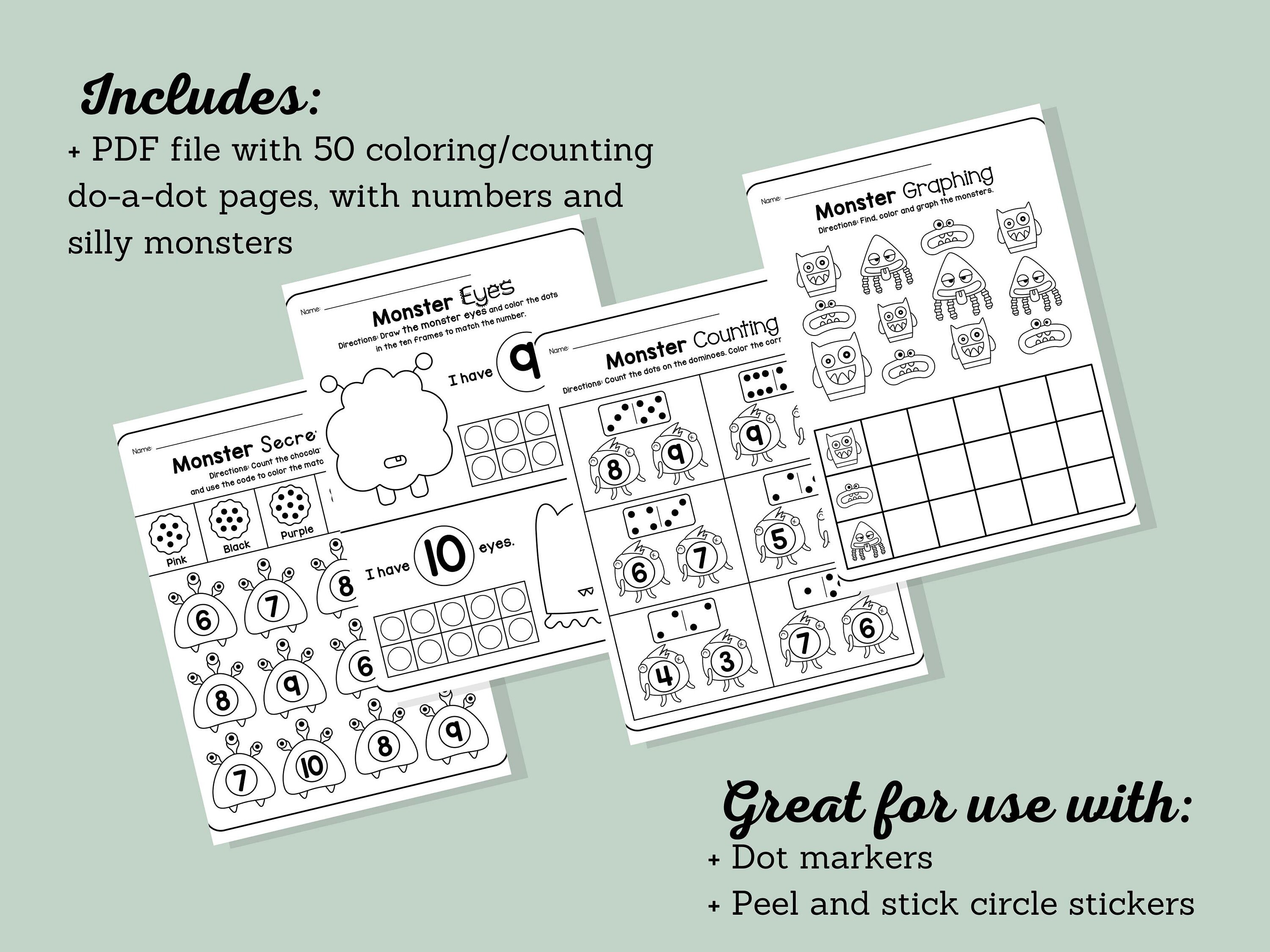 Silly Monster Math Worksheet | Monster Do-a-dot | Math Worksheets - Etsy