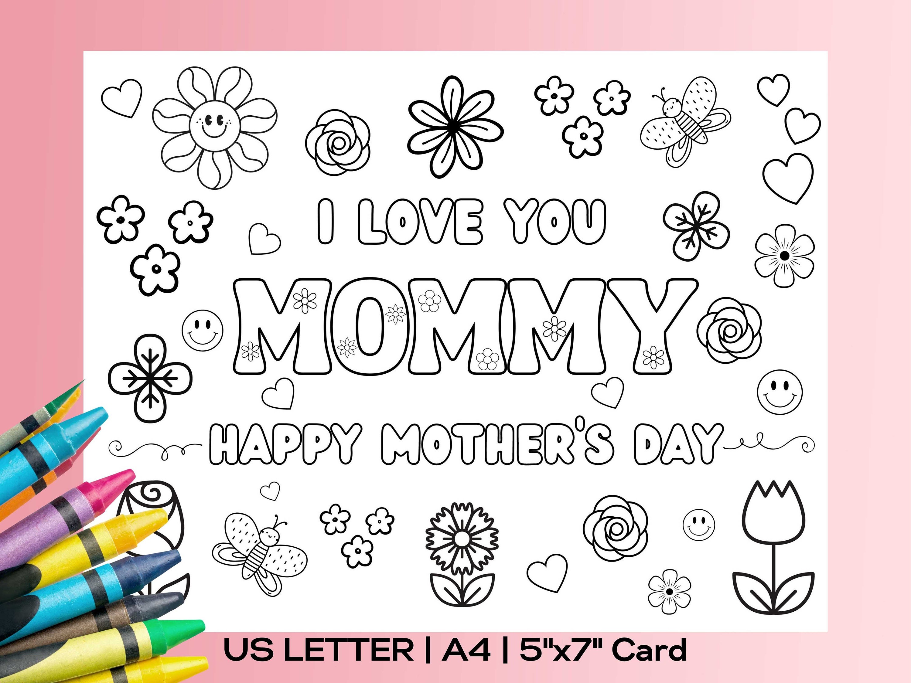 Printable Mothers Day Coloring Card. DIY Mothers Day Gift From Kids ...