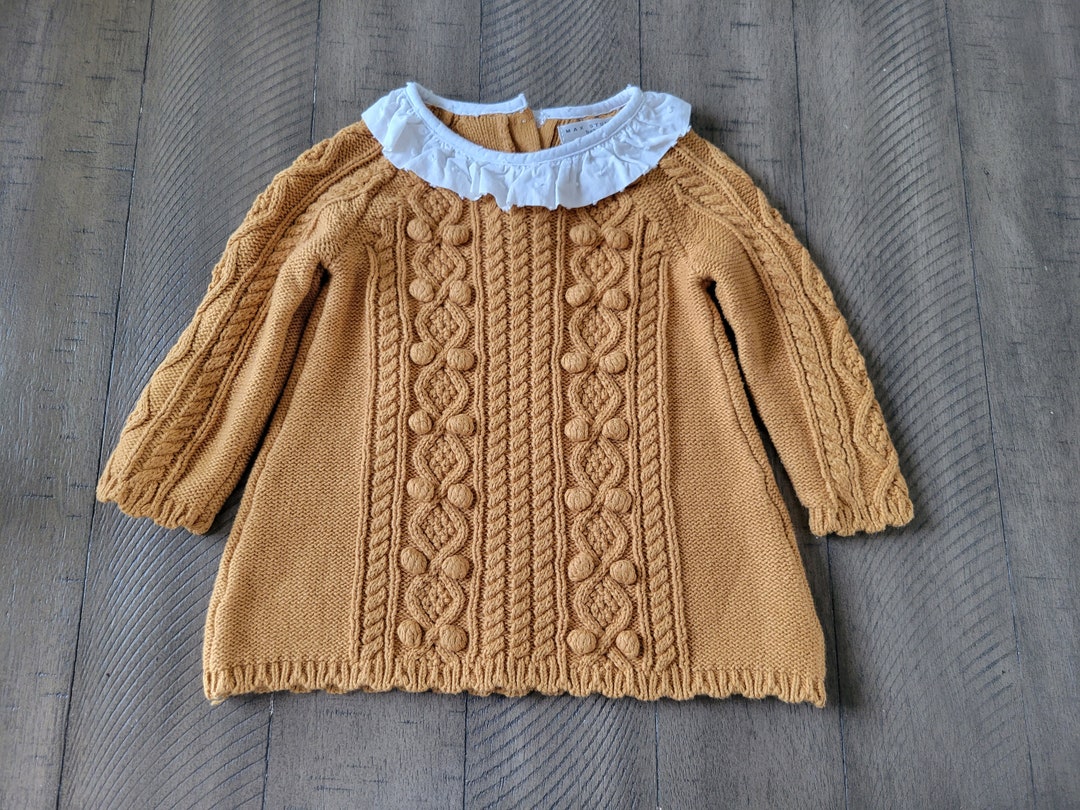 Max Studio Baby Mustard Knit Dress With Ivory Collar, Size 3-6M - Etsy