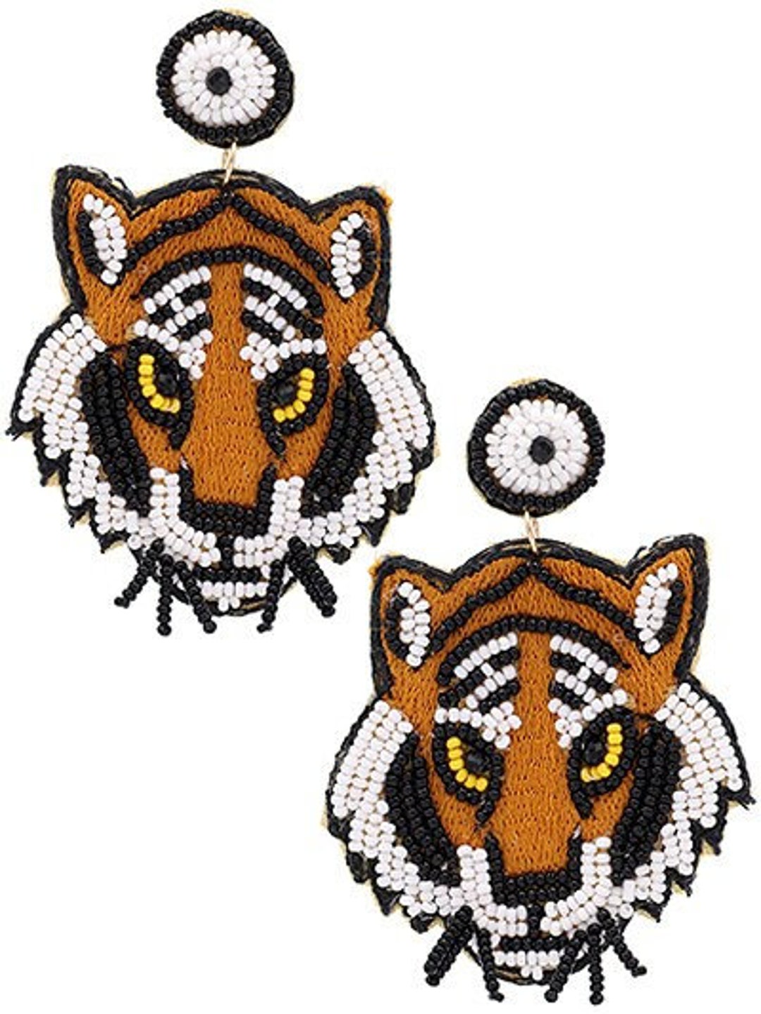 Bead Seed Tiger Earrings, Post Tiger Earrings, Animal Earrings, Multi ...