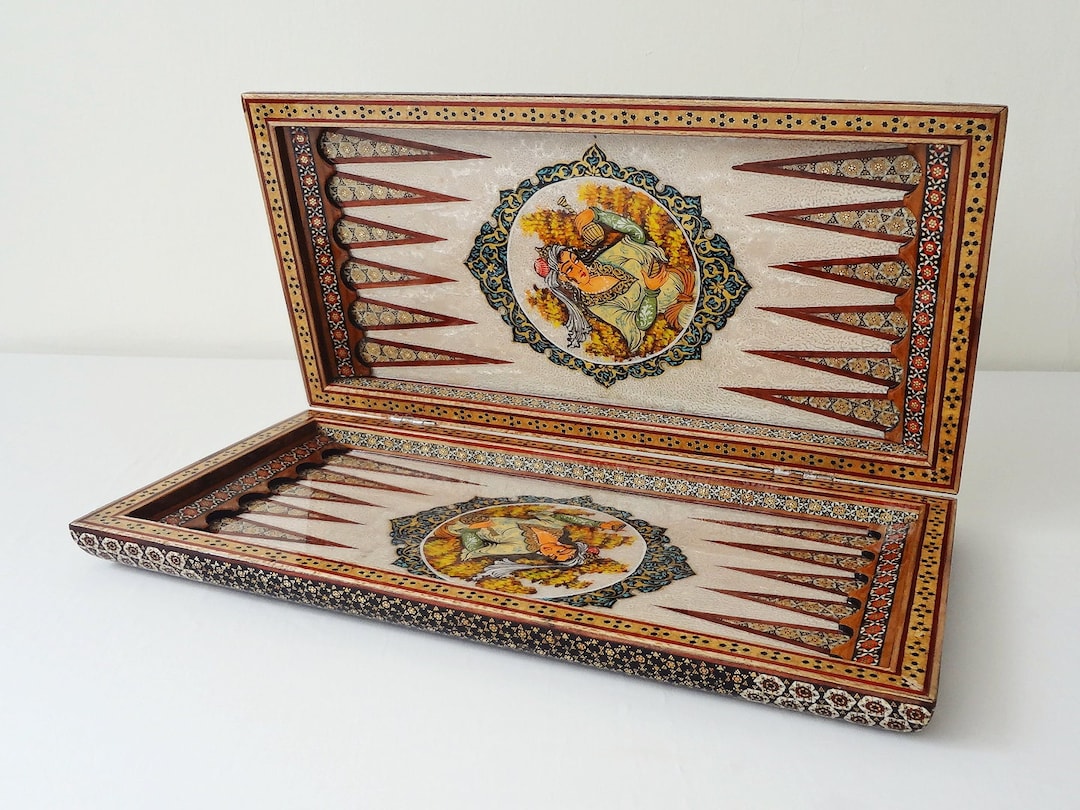 5050cm Persian Khatam Backgammon Set With Persian Miniature Painting ...