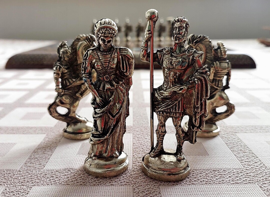 Brass Chess Pieces With Ancient Empires Theme – Roman Vs Medieval Style ...