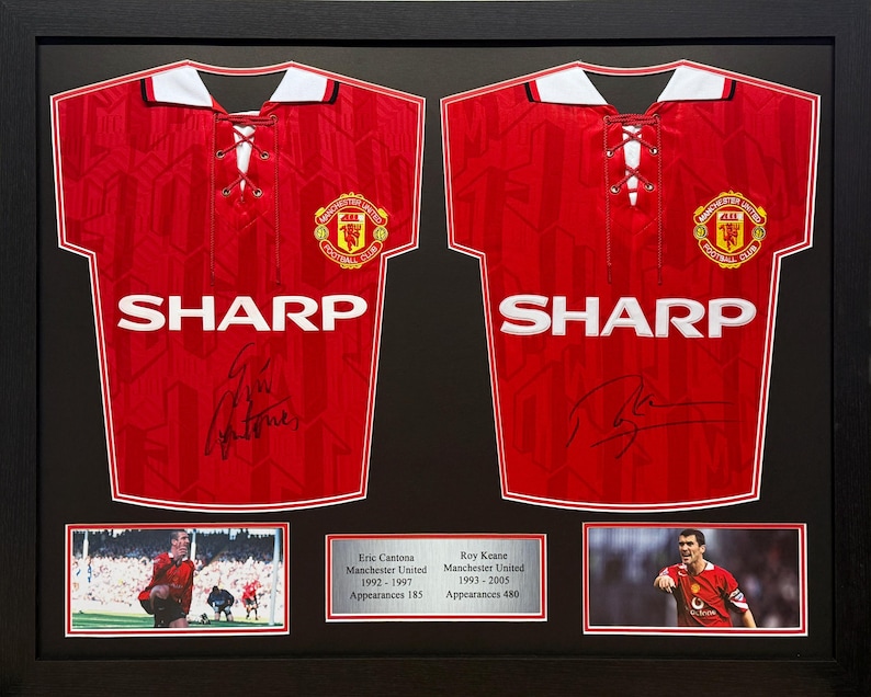 Eric Cantona and Roy Keane Signed and Framed Manchester United Shirts ...