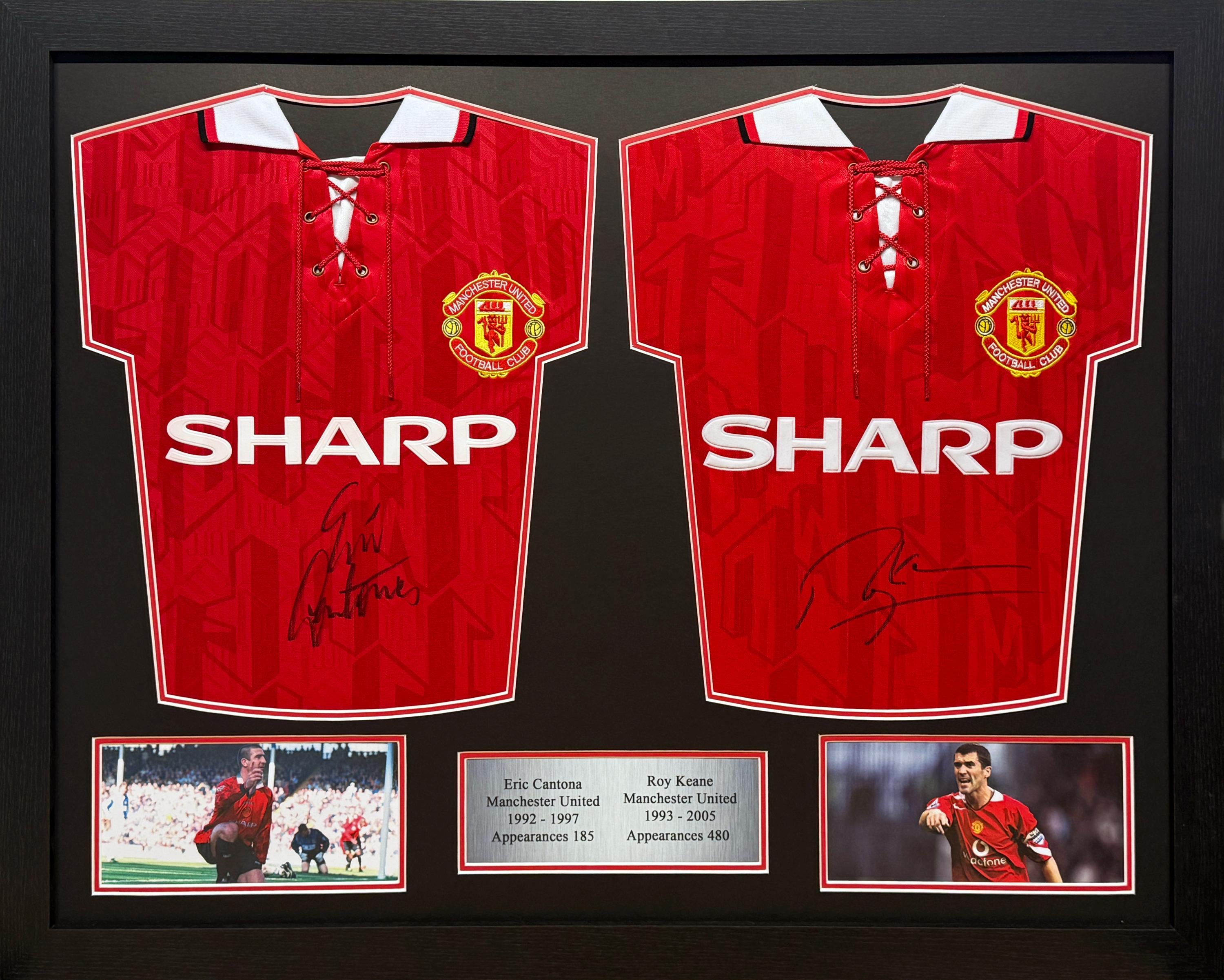 Eric Cantona and Roy Keane Signed and Framed Manchester United Shirts ...