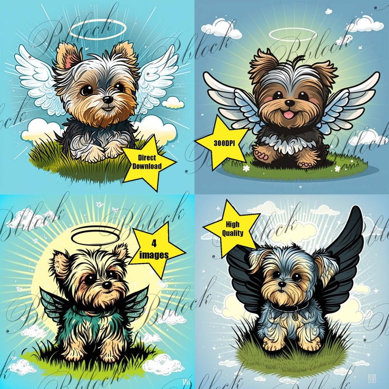 Yorkie Angel Wings Digital Download 2 Comic Style Comforting Dog ...