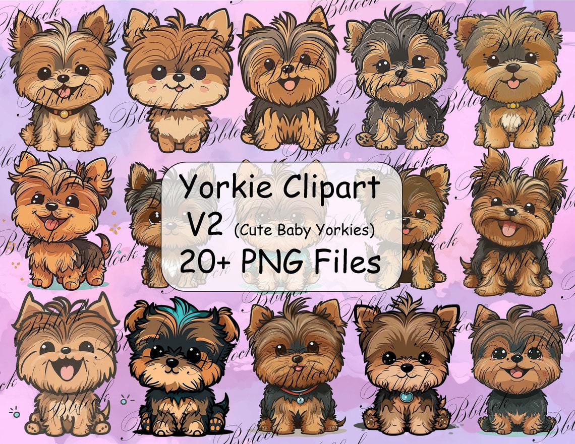 Adorable Yorkie Clipart: Pngs of Cute/kawaii Yorkies for - Etsy
