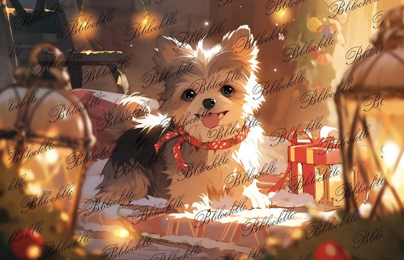 4 Festive Yorkie Christmas Digital Art High-res 300 DPI, Dual Image ...