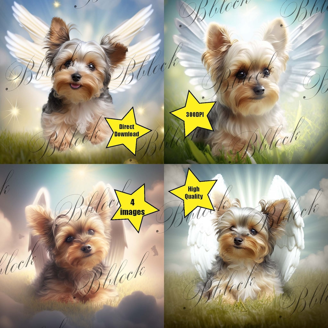 Yorkie Angel Wings Digital Download 3 Comforting Dog Illustrations ...