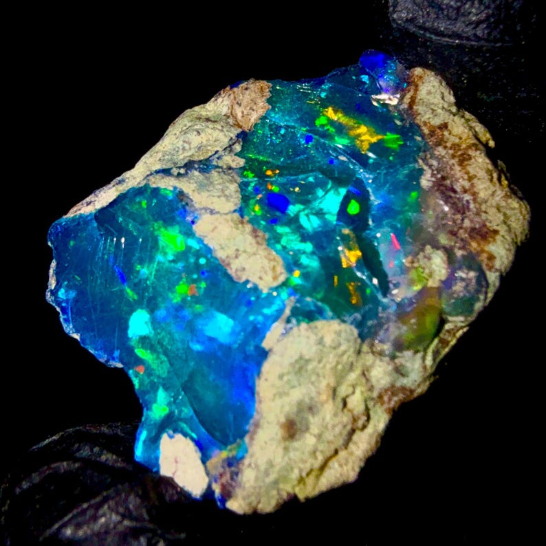Ethiopan Opal Gemstone Rough Fire Raw Black Natural Loose Opal 25X22X9 ...