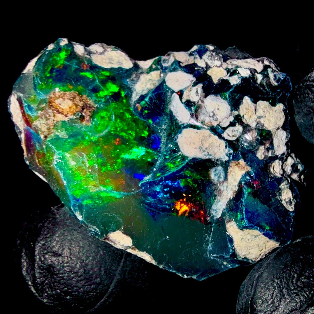 Ethiopian Black Natural Opal Fire Loose Gemstone Rough 34x25x10 MM 37. ...