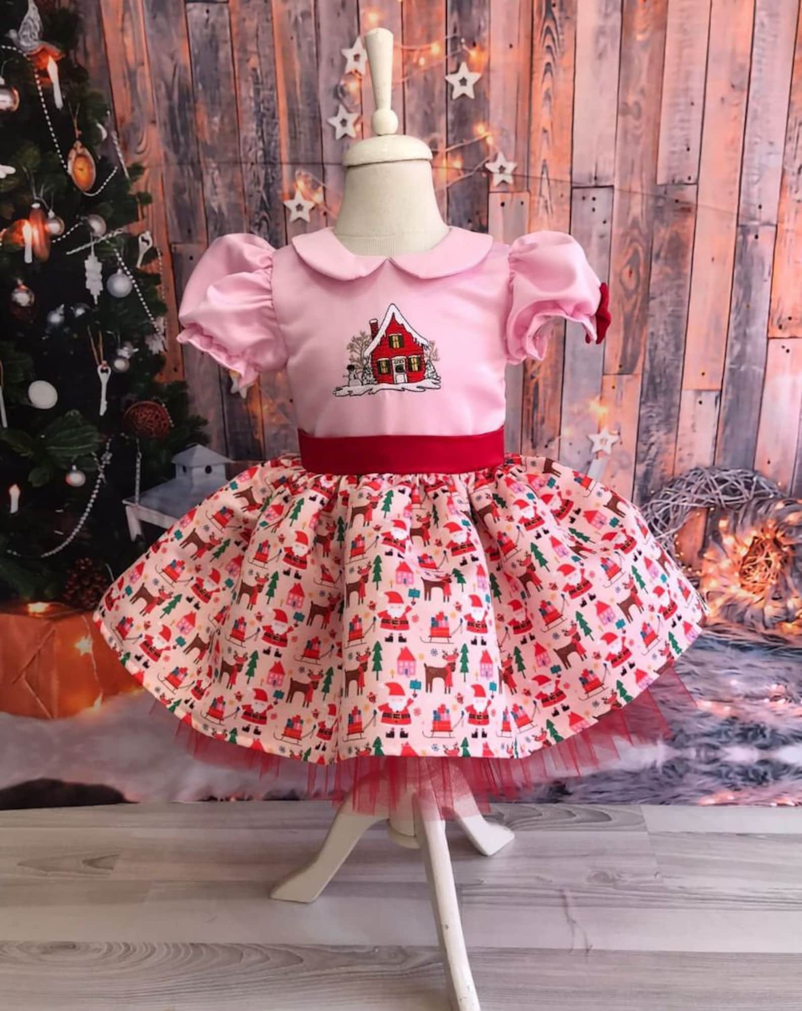 Pink Christmas Dresspageant Girl Dressbaby Christmas - Etsy