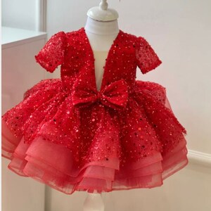 Red Birthday Girl Outfit, Puffy Toddler Girl Dress, Birthday Baby Girl ...