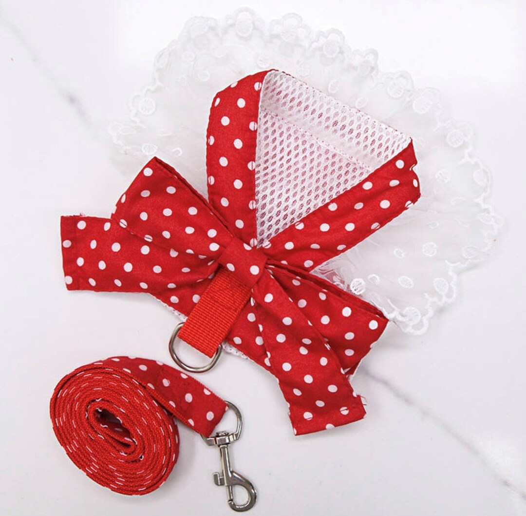 Red Harness, Christmas Dog Harness, Dog Harness Set, Red Polka Dot ...