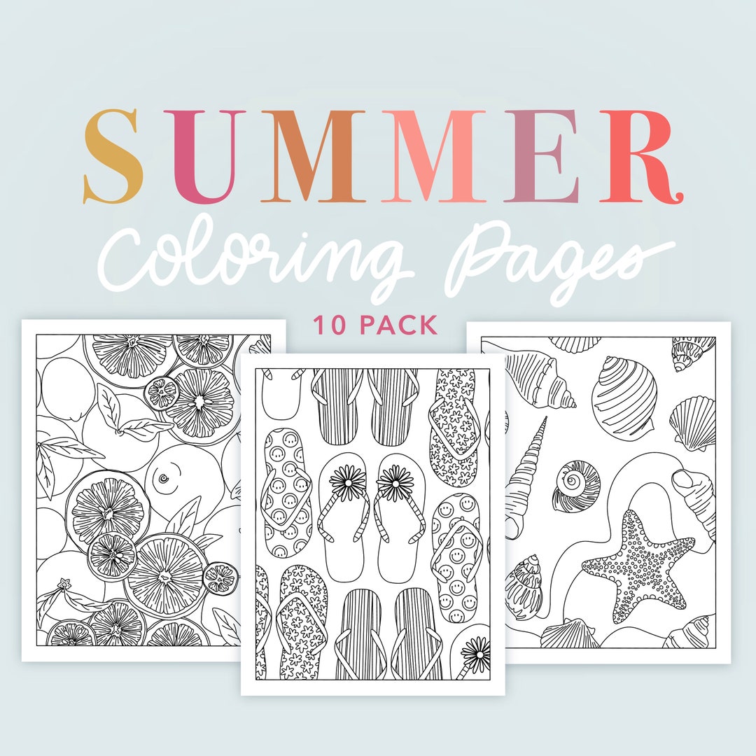 Summer Themed Coloring Pages Pack of 10 Summer Digital - Etsy
