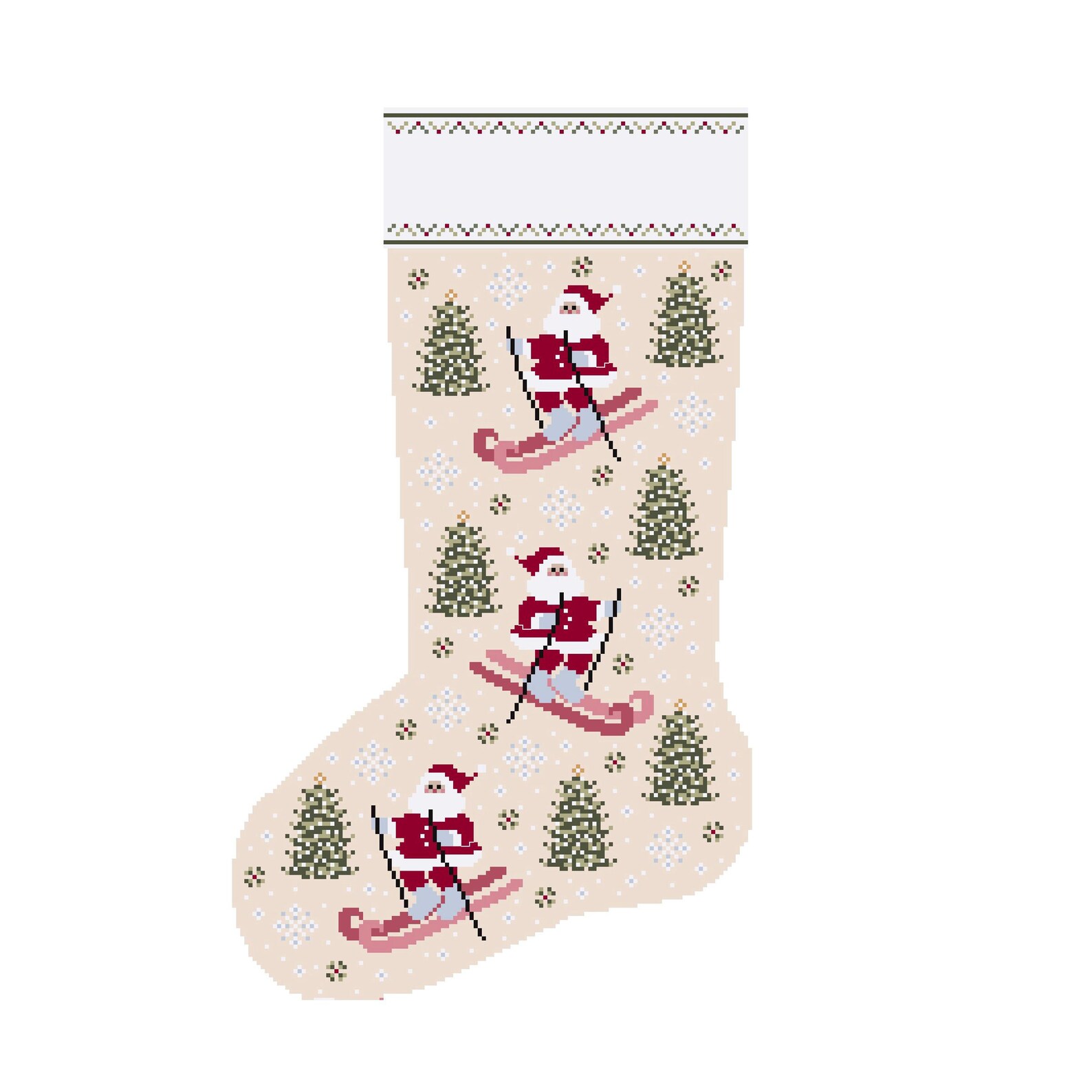 Skiing Santa Claus Christmas Stocking Cross Stitch/needlepoint Pattern ...