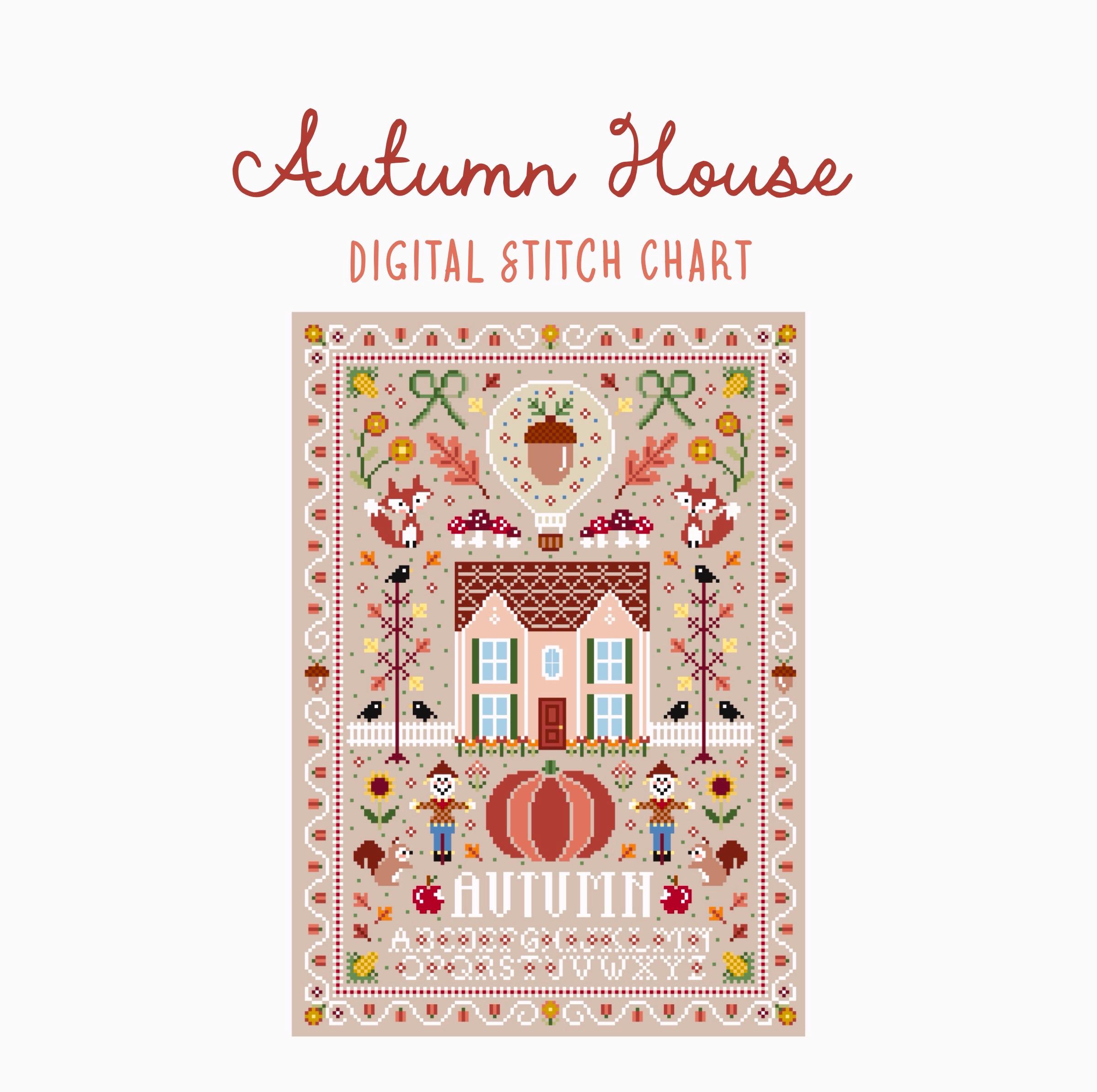 Autumn House Cross Stitch Pattern | Holiday Seasonal Fall Craft - Etsy