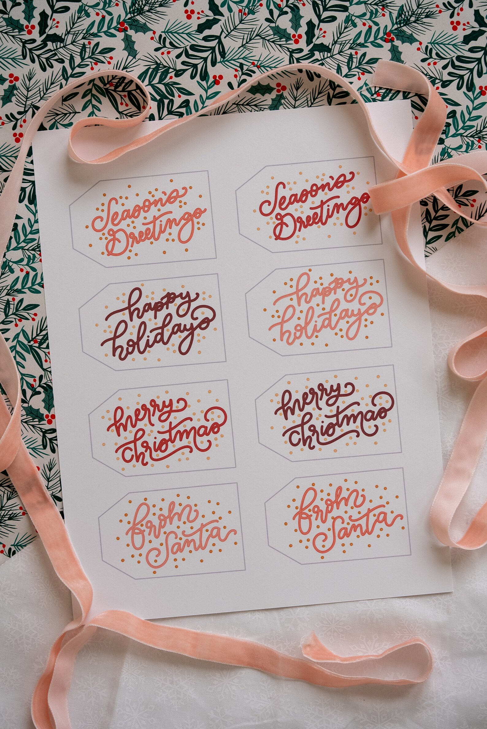 Holiday Greeting Gift Tags Red/pink Christmas Themed Printable Gift ...