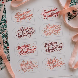 Holiday Greeting Gift Tags Red/pink Christmas Themed Printable Gift ...