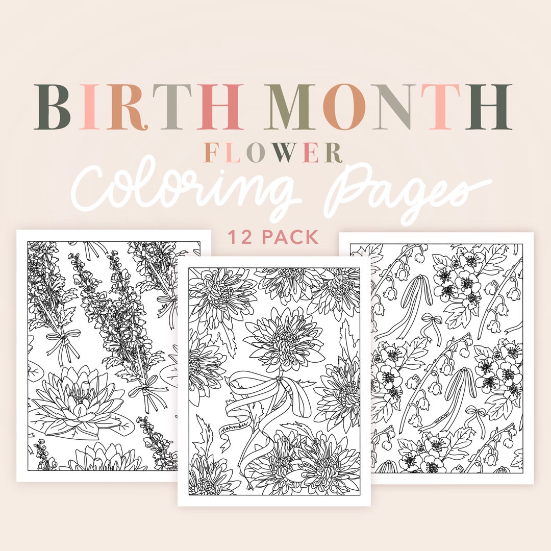 Birth Month Flower Coloring Pages Pack of 12 Floral Digital - Etsy UK