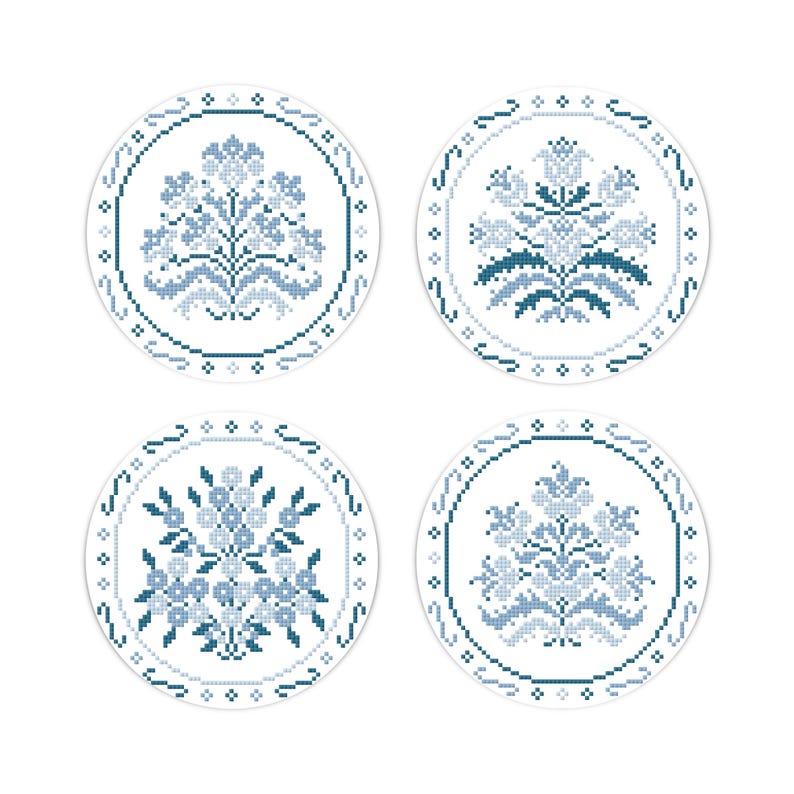 Blue China Plates Set of 4 Stitch Chart | Needlepoint & Cross Stitch ...