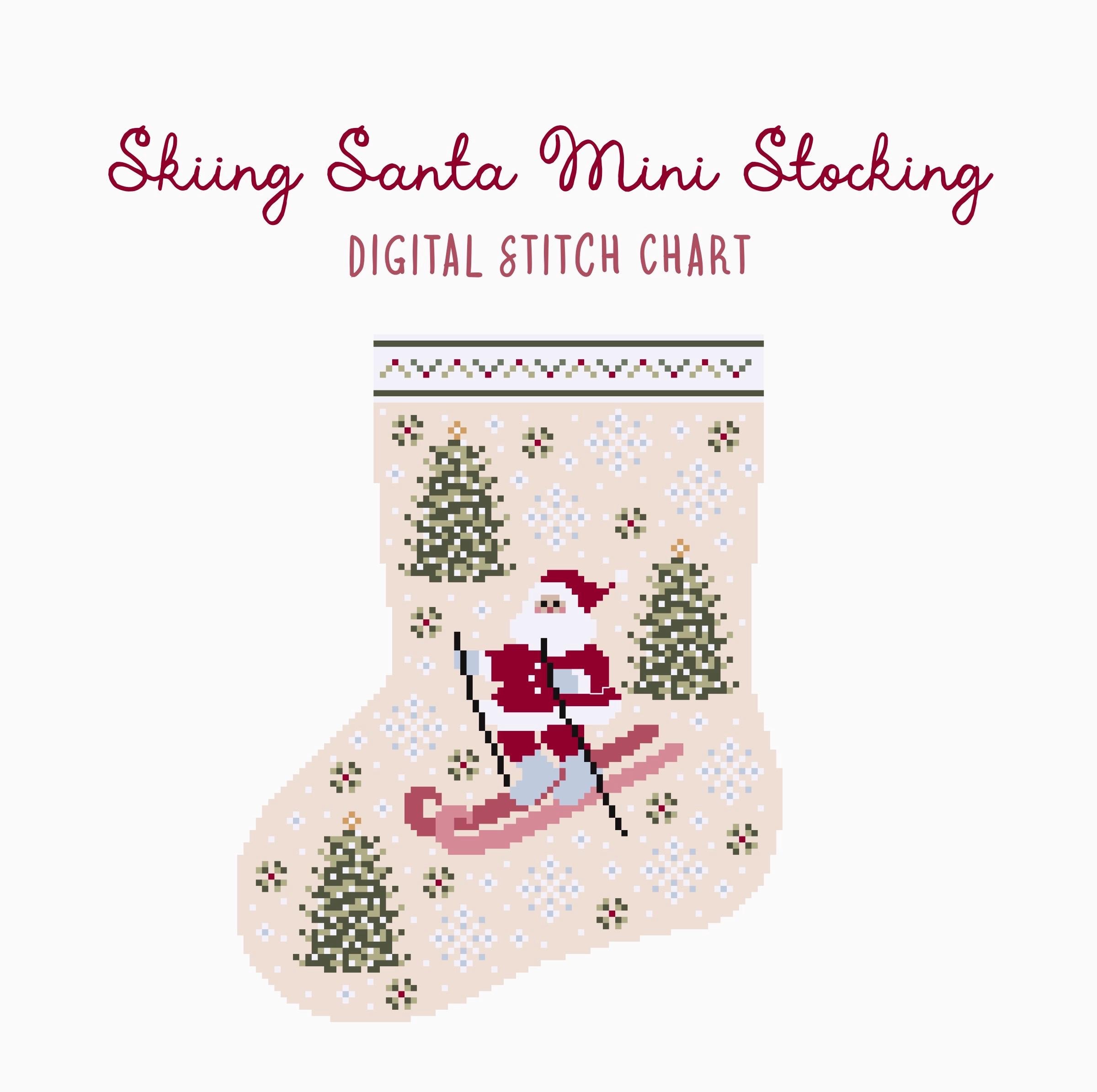Mini Skiing Santa Christmas Stocking Cross Stitch Pattern | Holiday ...